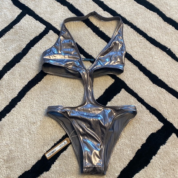 SKIMS | Swim | Nwt Skims Metallic Swim Halter Monokini | Poshmark